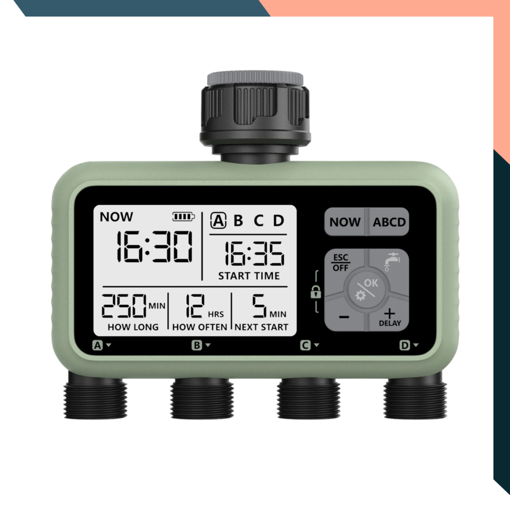 4-zone Automatic Water Timers for Multifunctional Sprinklers – Built-in ...
