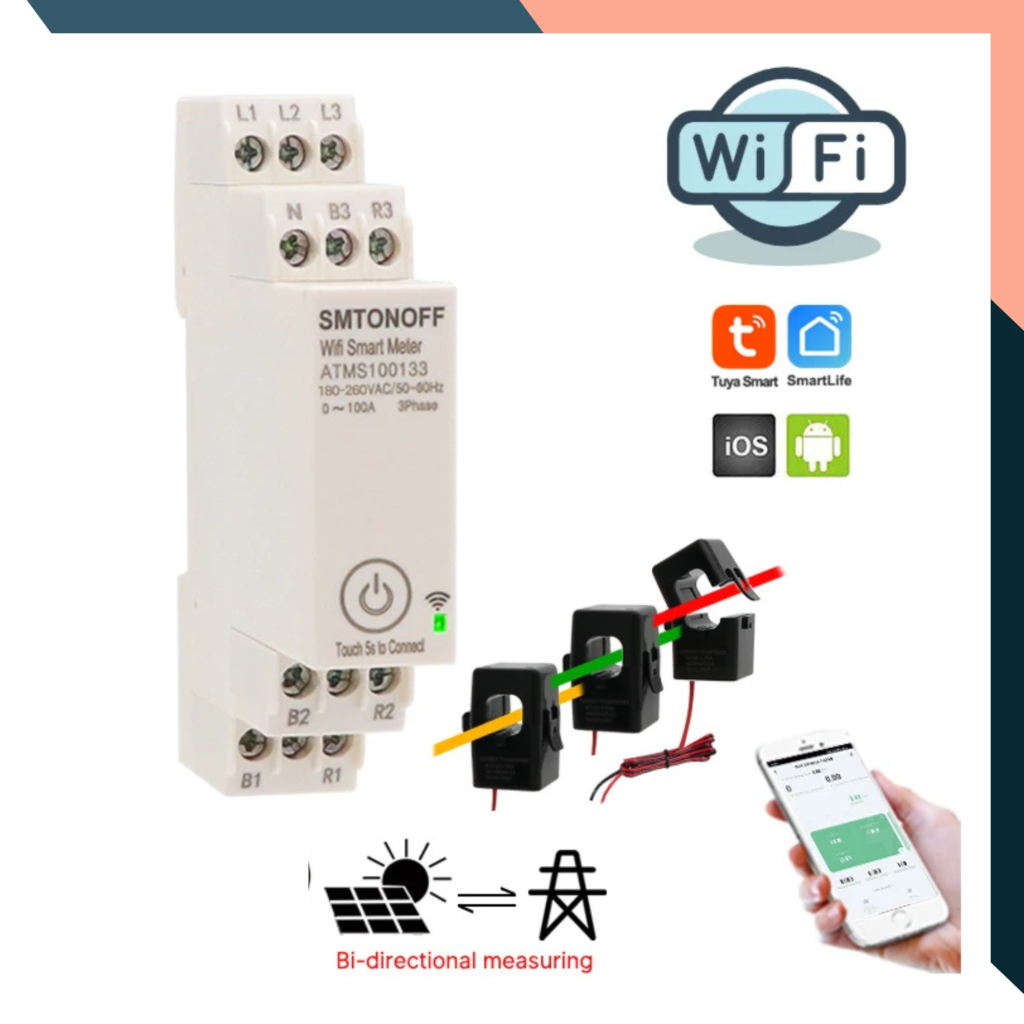 Three-Phase WiFi Smart Energy Meter 100A with Tuya App & External CT ...