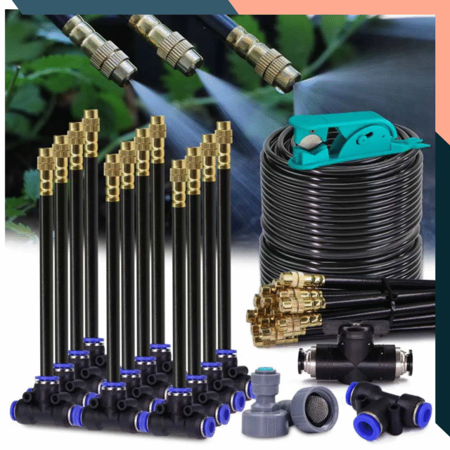 5–30m Garden Misting Cooling System – 360° Nozzles Spray Kit for ...