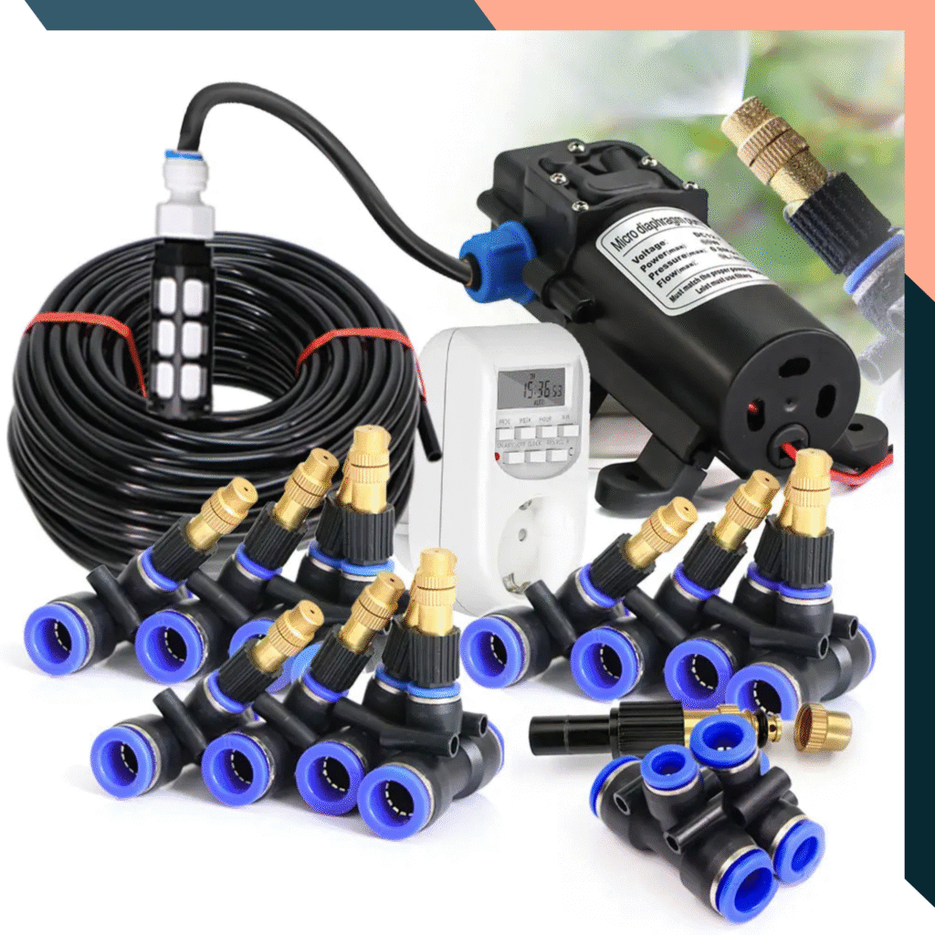 Automatic Misting System Kit Pump Timer 8mm Hose Garden Irrigation ...