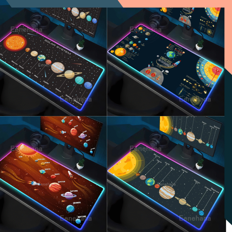 RGB Gaming Mouse Pad Space Universe Solar System LED XXL Anti-Slip Desk ...