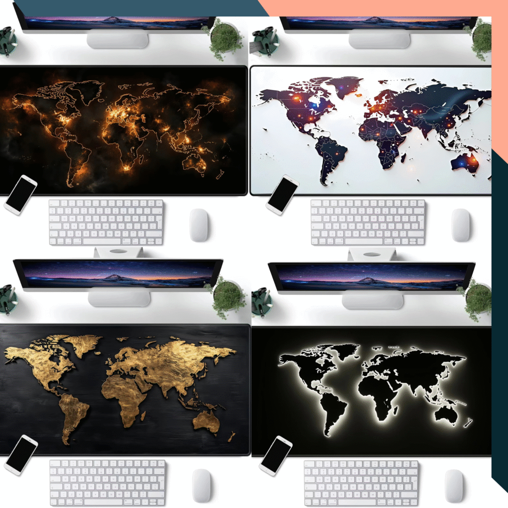 World Map Large Gaming Mouse Pad Extended Desk Mat For Laptop And PC ...