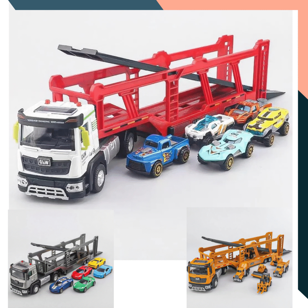 Kids Toy 14+ City Car Transporter Truck, Double Decker, Lights & Sound ...