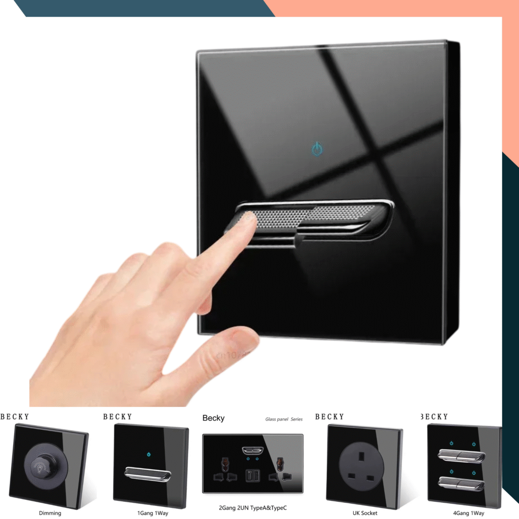 Black Glass Wall Switch Panel Retro Toggle LED 16A Socket 2 USB 1–4 ...
