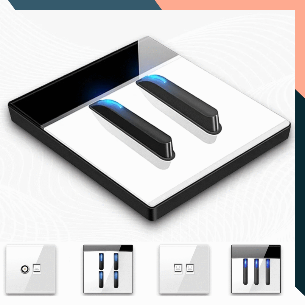 Tempered Glass Piano Key Light Switch 1-4 Gang 1/2 Way LED Wall Panel ...
