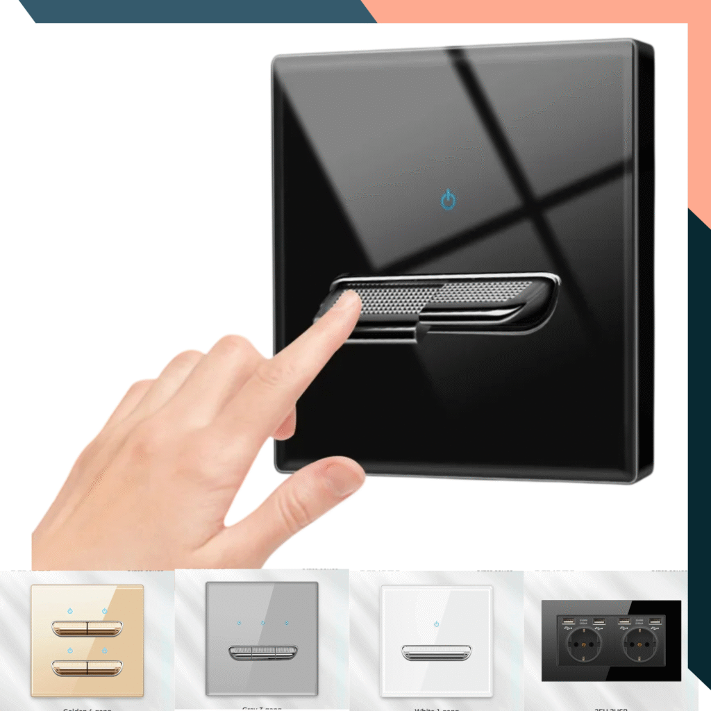 Tempered Glass Touch Wall Light Switch 1-4 Gang 1/2 Way LED Panel 110 ...