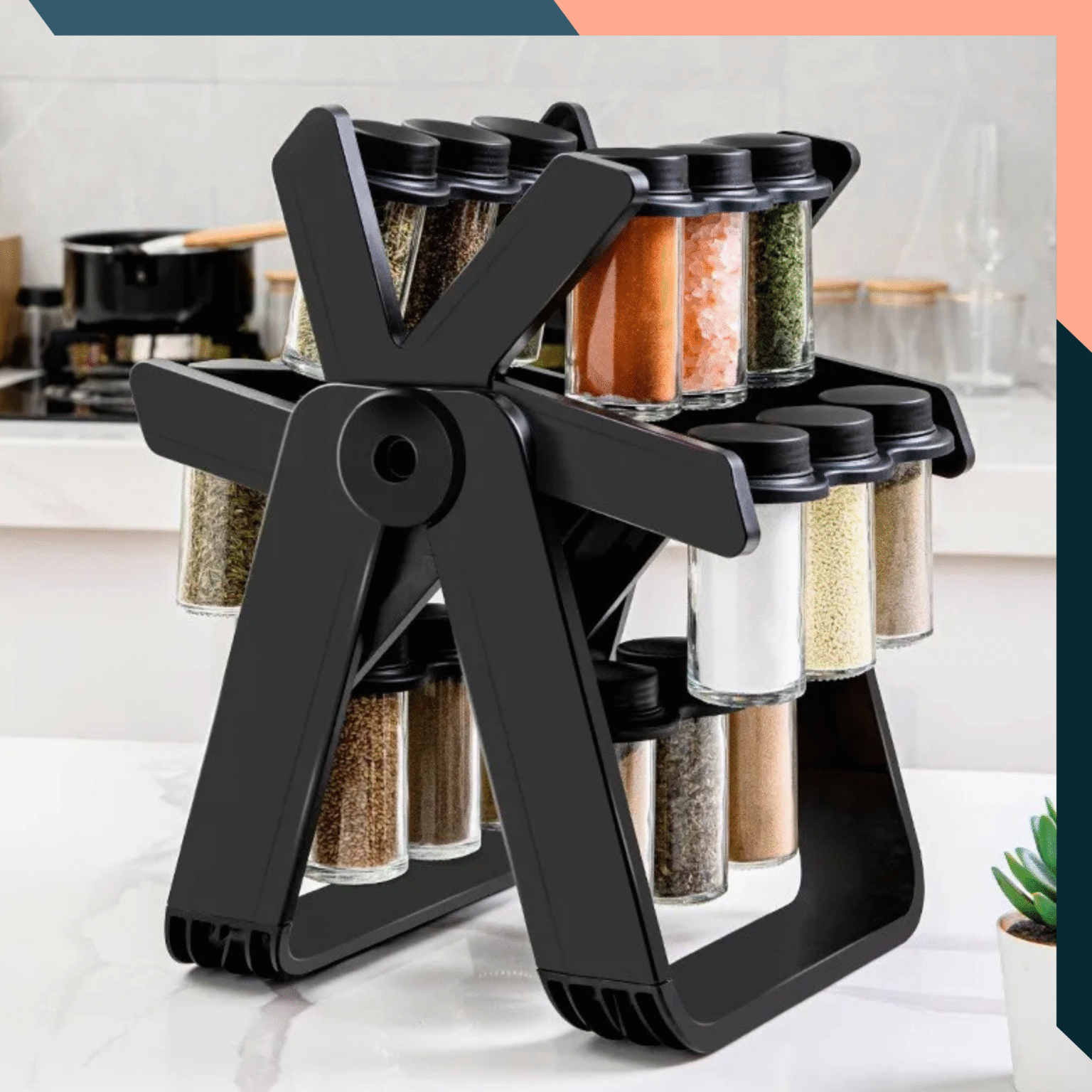 Rotating Spice Rack with 18 Jars 360° Kitchen Spice Organizer Stand ...